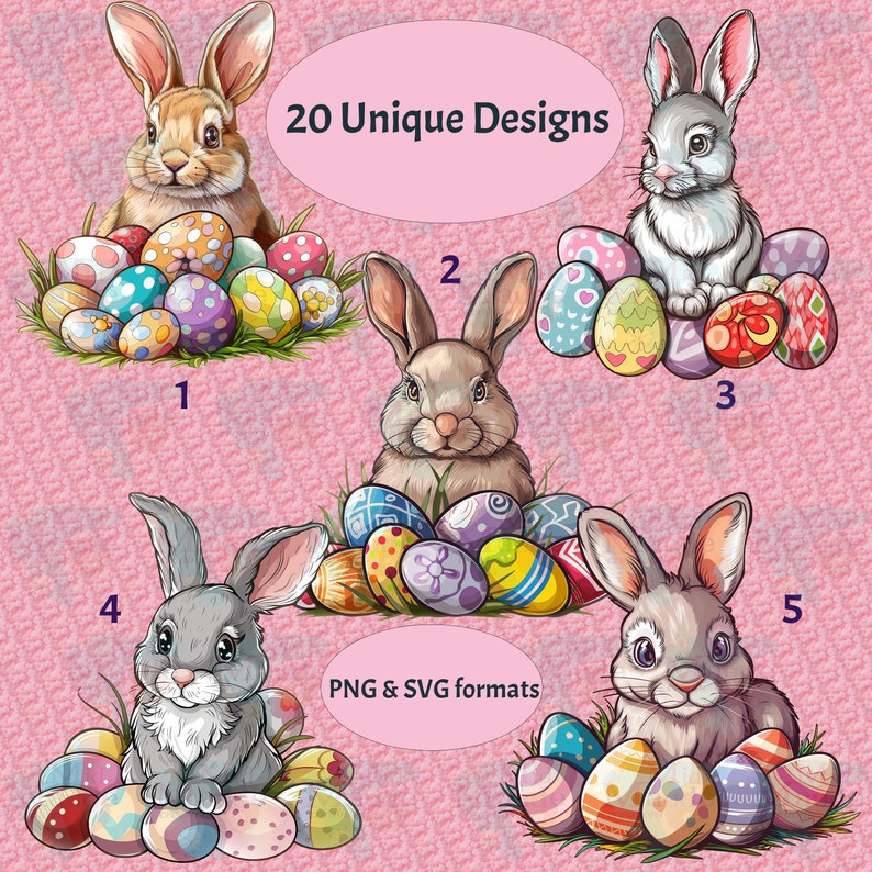 Easter Bunnies Clip Art Mega Bundle Set of 50 Downloadable Digital ...