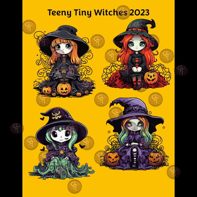 Teeny Tiny Witches Clipart Bundle Svg Png Downloadable Digital Art Files 300 Dpi | for Halloween ...