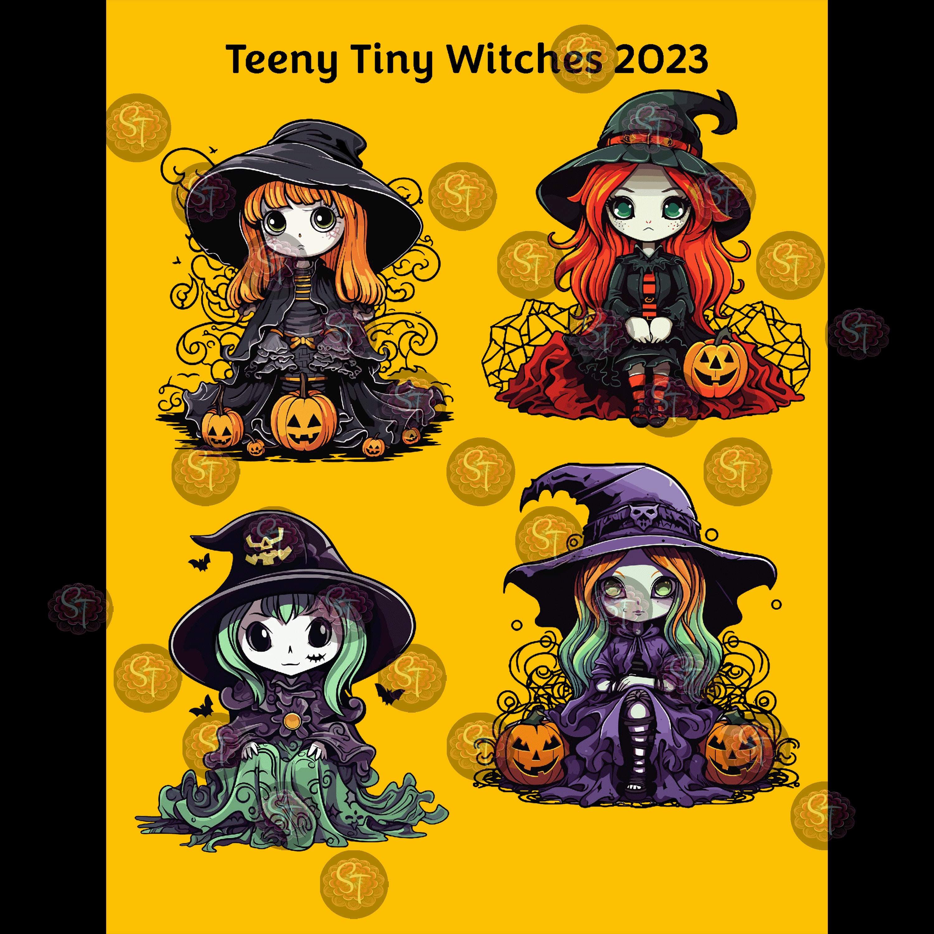 Teeny Tiny Witches Clipart Bundle Svg Png Downloadable Digital Art Files 300 Dpi | for Halloween ...