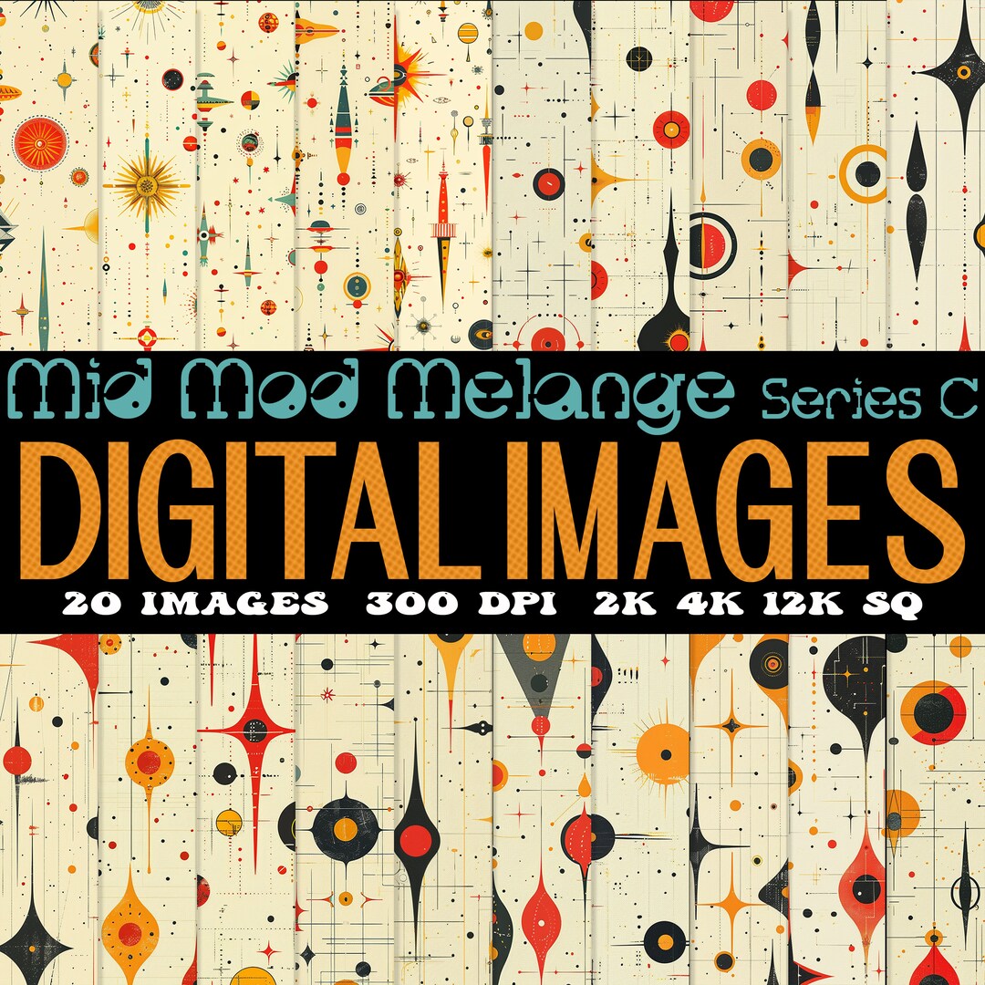 Set of 20 Mid-century Modern Retro Images PNG Bundle | for Printing ...