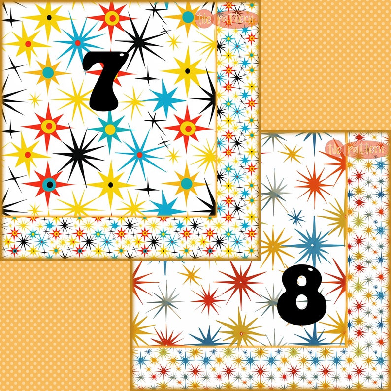 Mid-century Modern Vintage Atomic Stars Digital Paper Set of 20 Retro ...