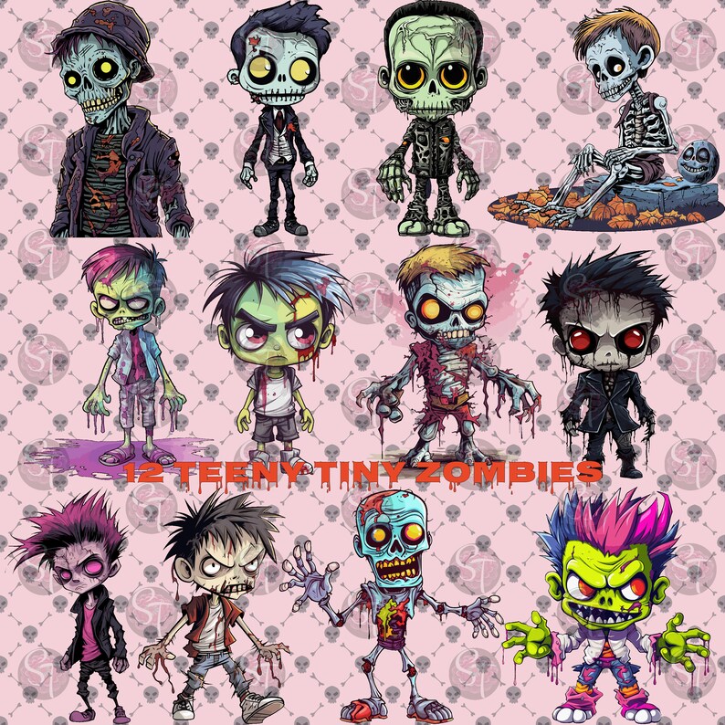 Teeny Tiny Zombies Clipart Bundle Png Svg Downloadable Digital Art ...
