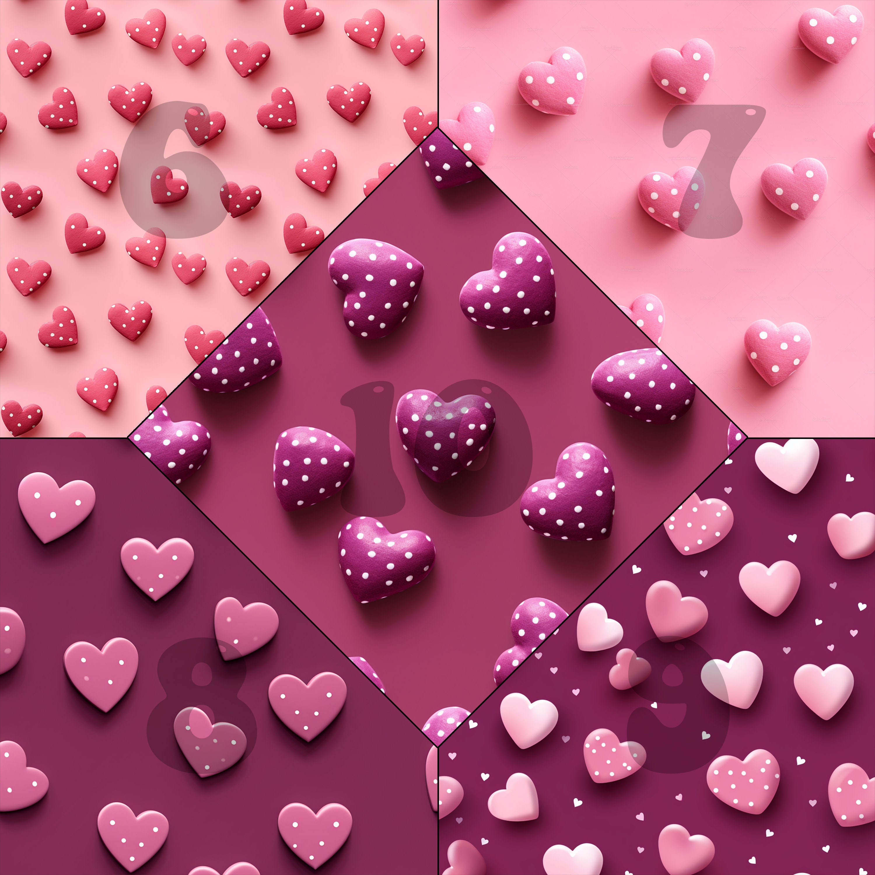 3D Hearts Valentine's Day Digital Paper Pack of 20 Png Downloadable ...