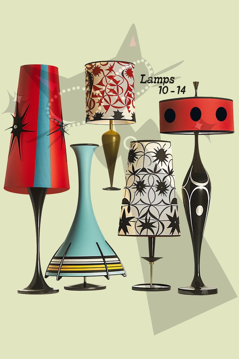 Wacky Lamps Set of 50 Clipart Images for Easy Cut & Collage, Mid ...