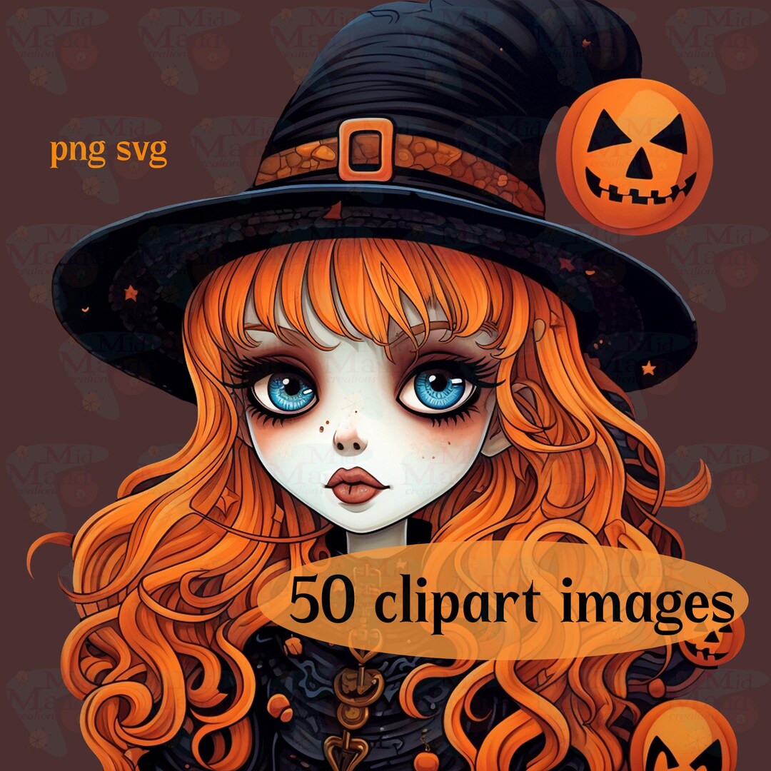 Cute Witches Halloween Clipart PNG Bundle Witchy Poo SVG Set of 50 ...