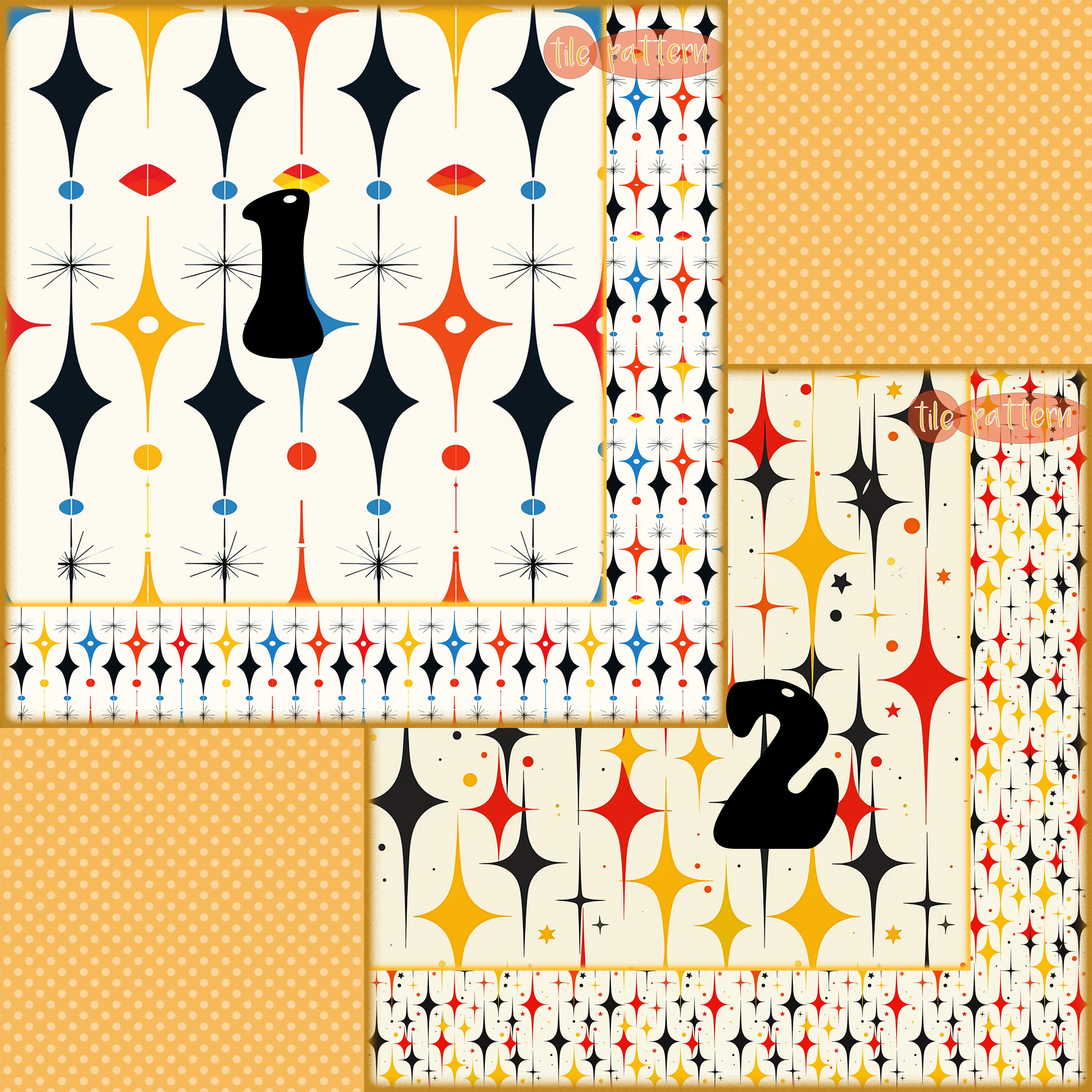 Mid-century Modern Vintage Atomic Shapes Digital Paper Set of 20 Retro ...