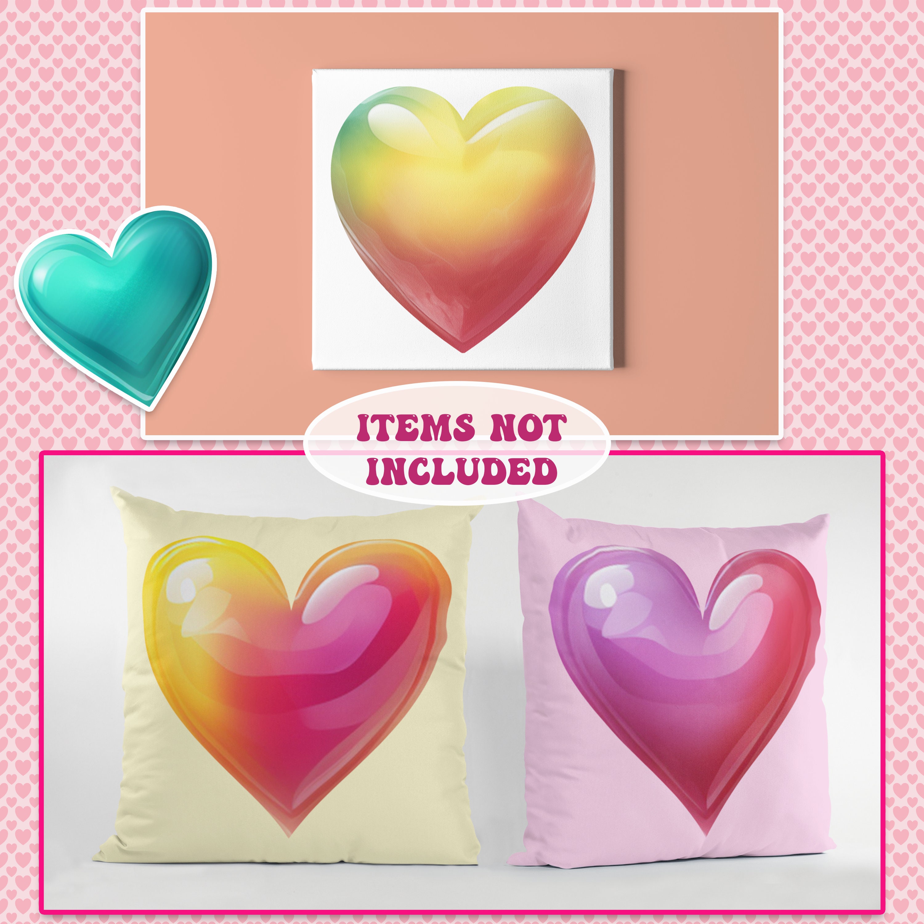 3D Rainbow Hearts Valentine's Day Png Clipart Bundle Downloadable ...