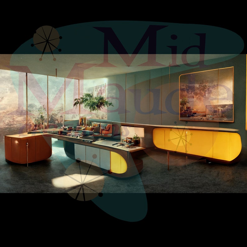 Mid-century Modern Office Interior Photo Bundle A Downloadable Virtual ...