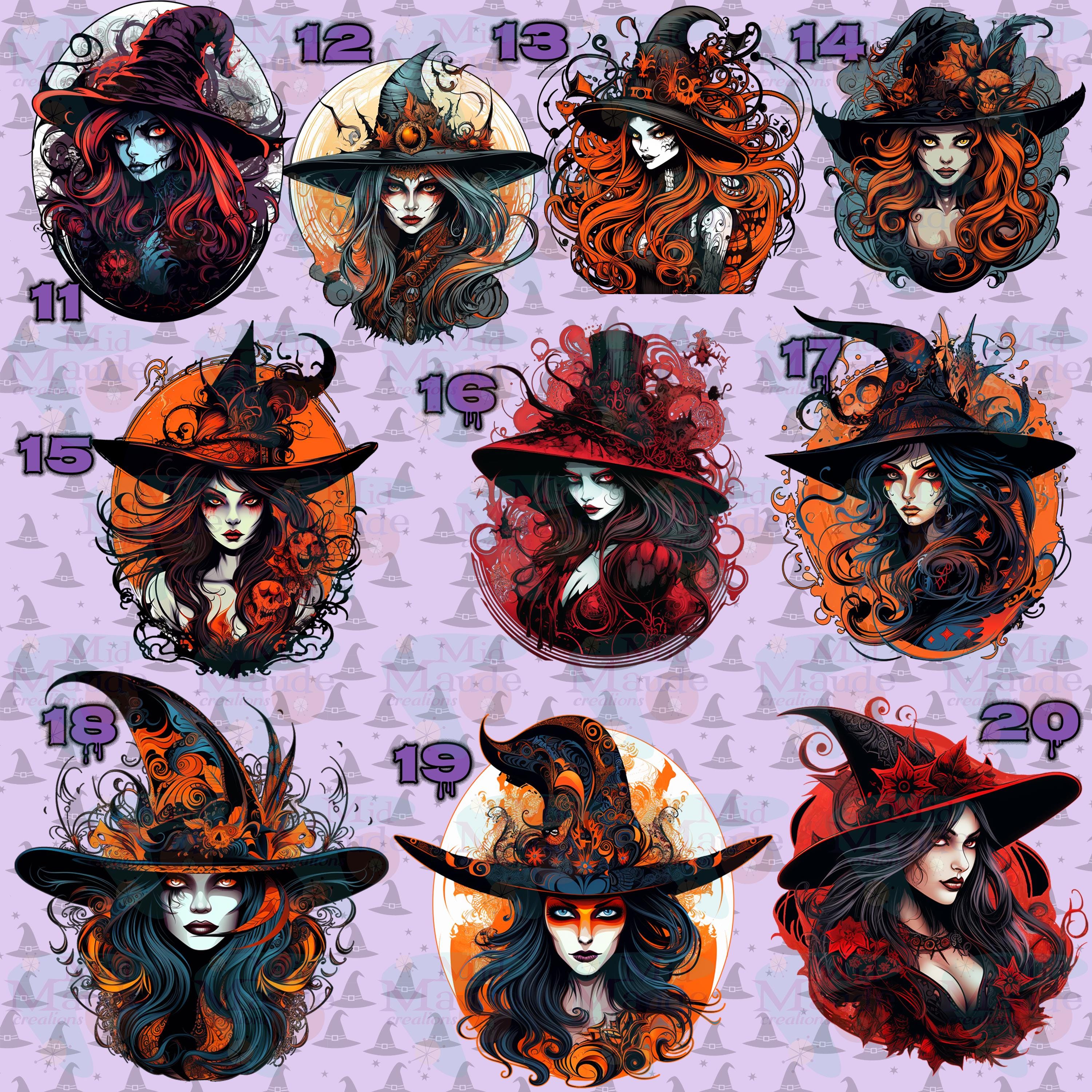 Glam Witches Halloween Clip Art Mega Bundle Set of 50 PNG & SVG ...