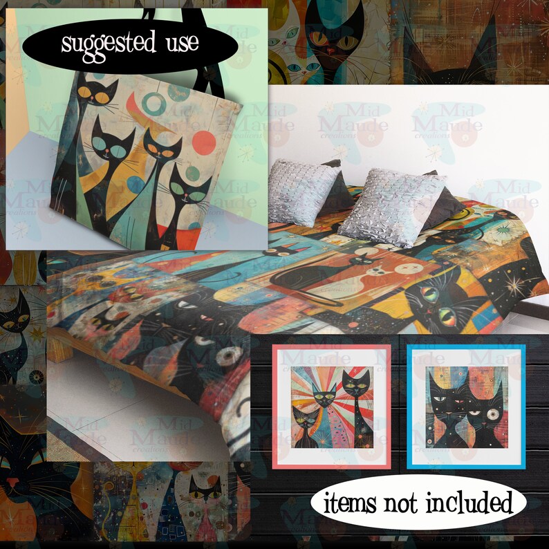 Mid-century Modern Mad Cats Mega Bundle Set of 50 PNG Downloadable ...