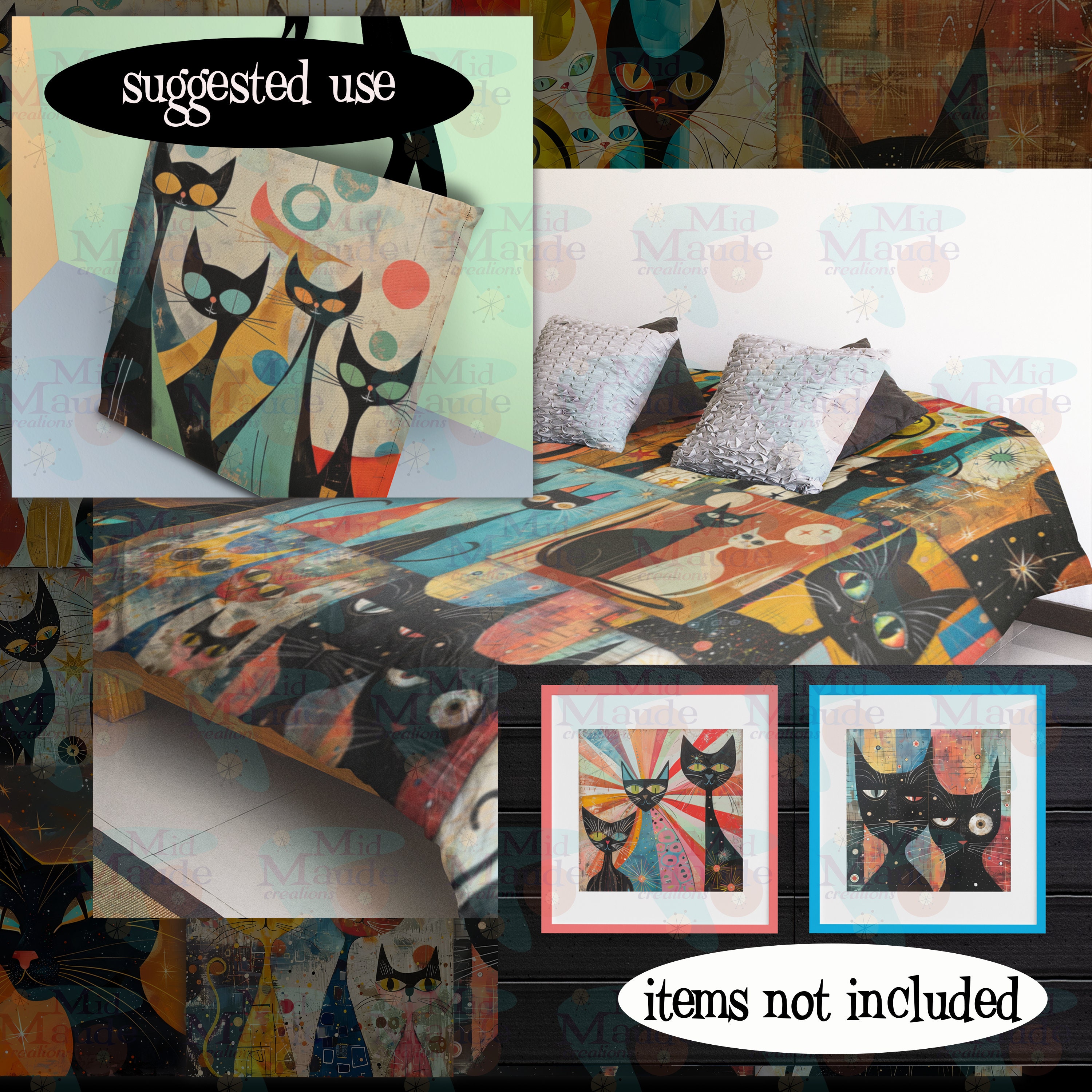 Mid-century Modern Mad Cats Mega Bundle Set of 50 PNG Downloadable ...