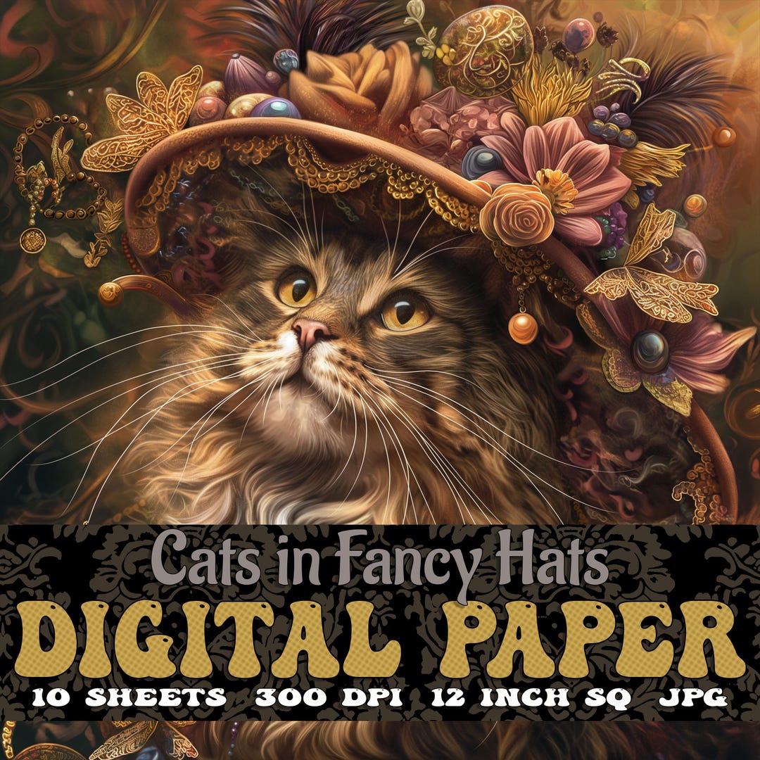 Cats in Fancy Hats Set of 10 Digital Images Printable Bundle of Frilly ...