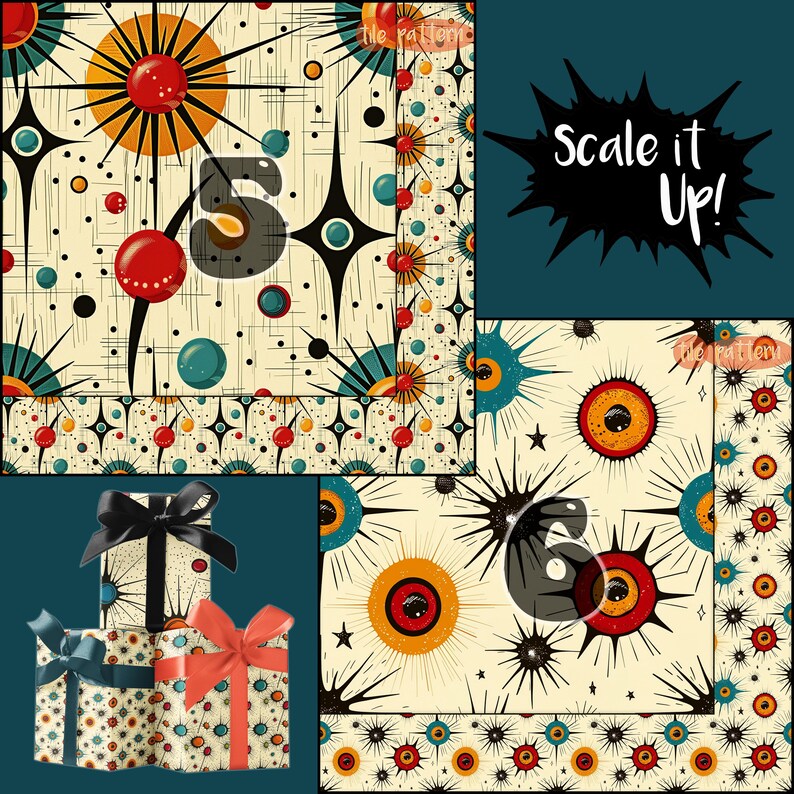 Pop Art Googie Shapes Digital Paper Pack of 20 Retro Jpg Images ...