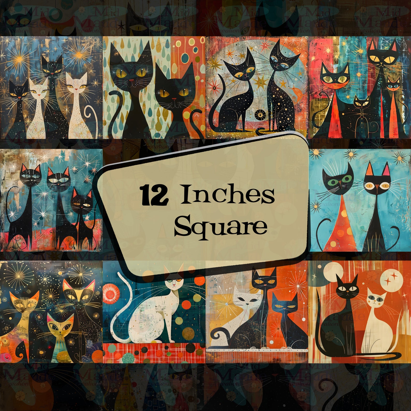 Mid-century Modern Mad Cats Mega Bundle Set of 50 PNG Downloadable ...