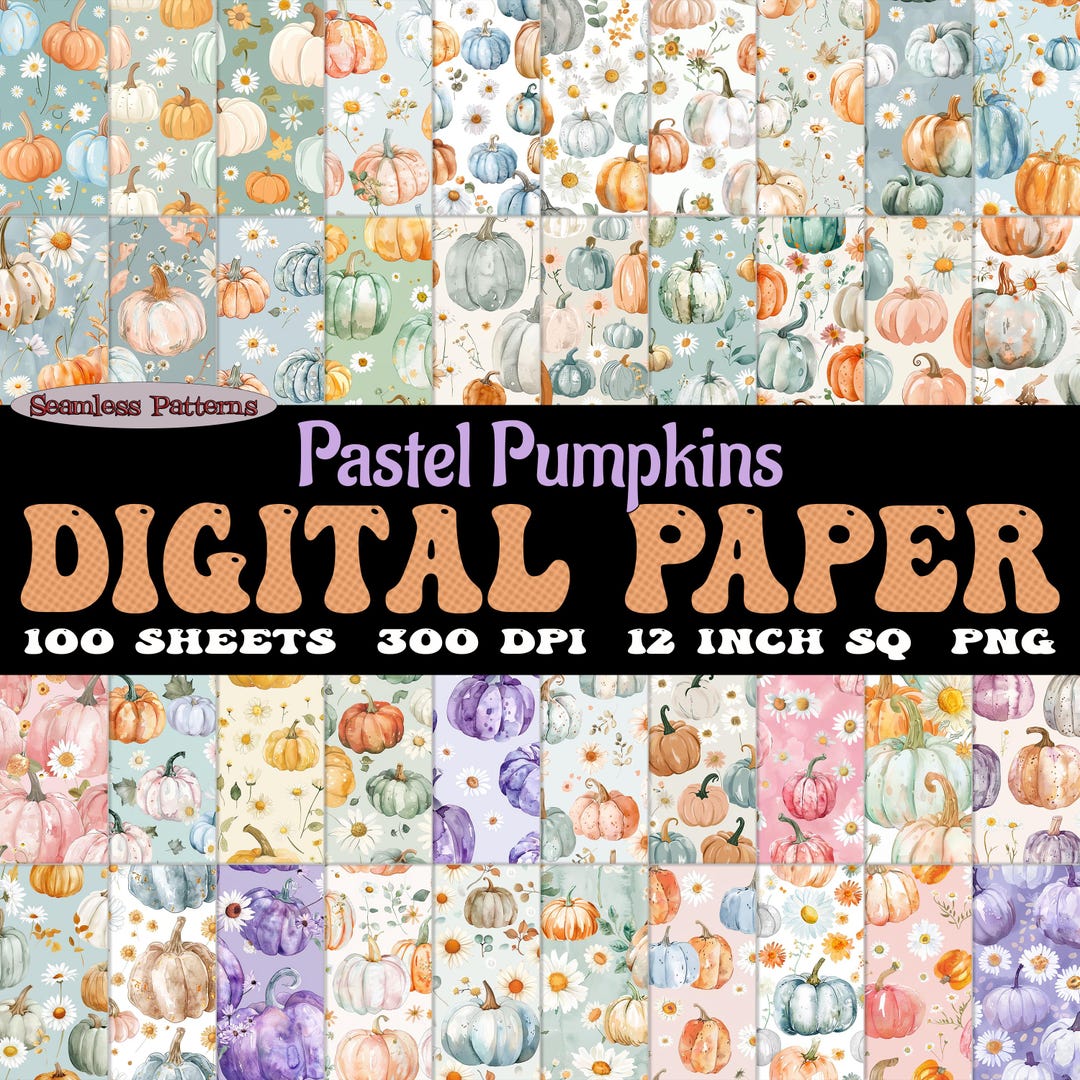 Pastel Pumpkins Digital Paper Bundle, Watercolor Pinkoween Set of 100 ...