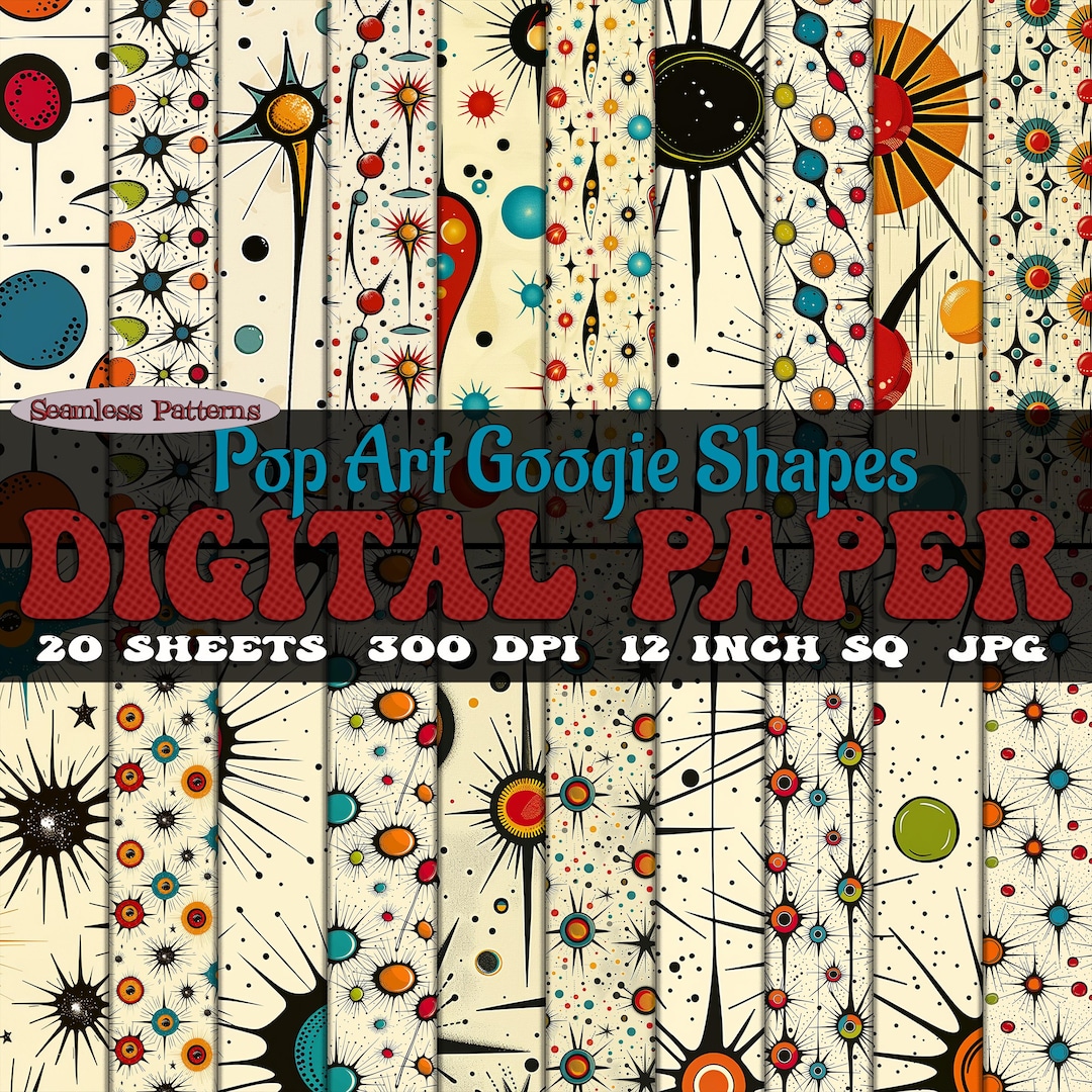 Pop Art Googie Shapes Digital Paper Pack of 20 Retro Jpg Images ...