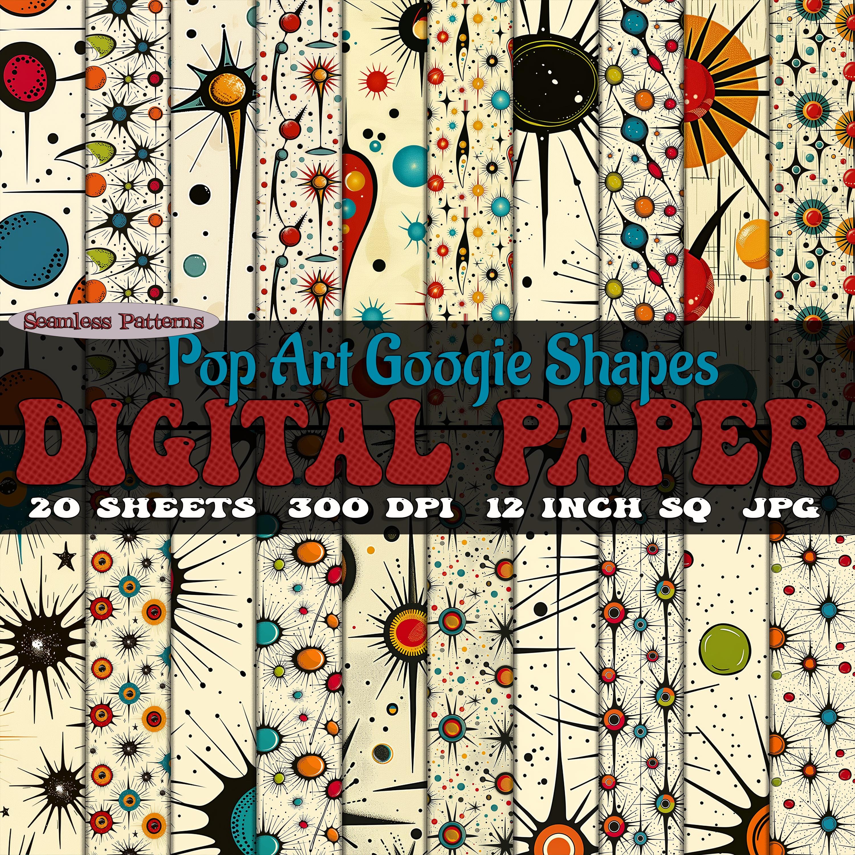 Pop Art Googie Shapes Digital Paper Pack of 20 Retro Jpg Images ...
