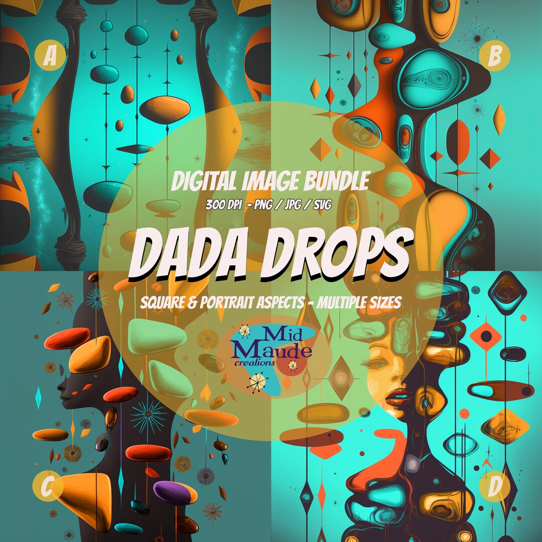 Dada Drops Series Set of 4 Digital Images Printable Bundle Mid-century ...