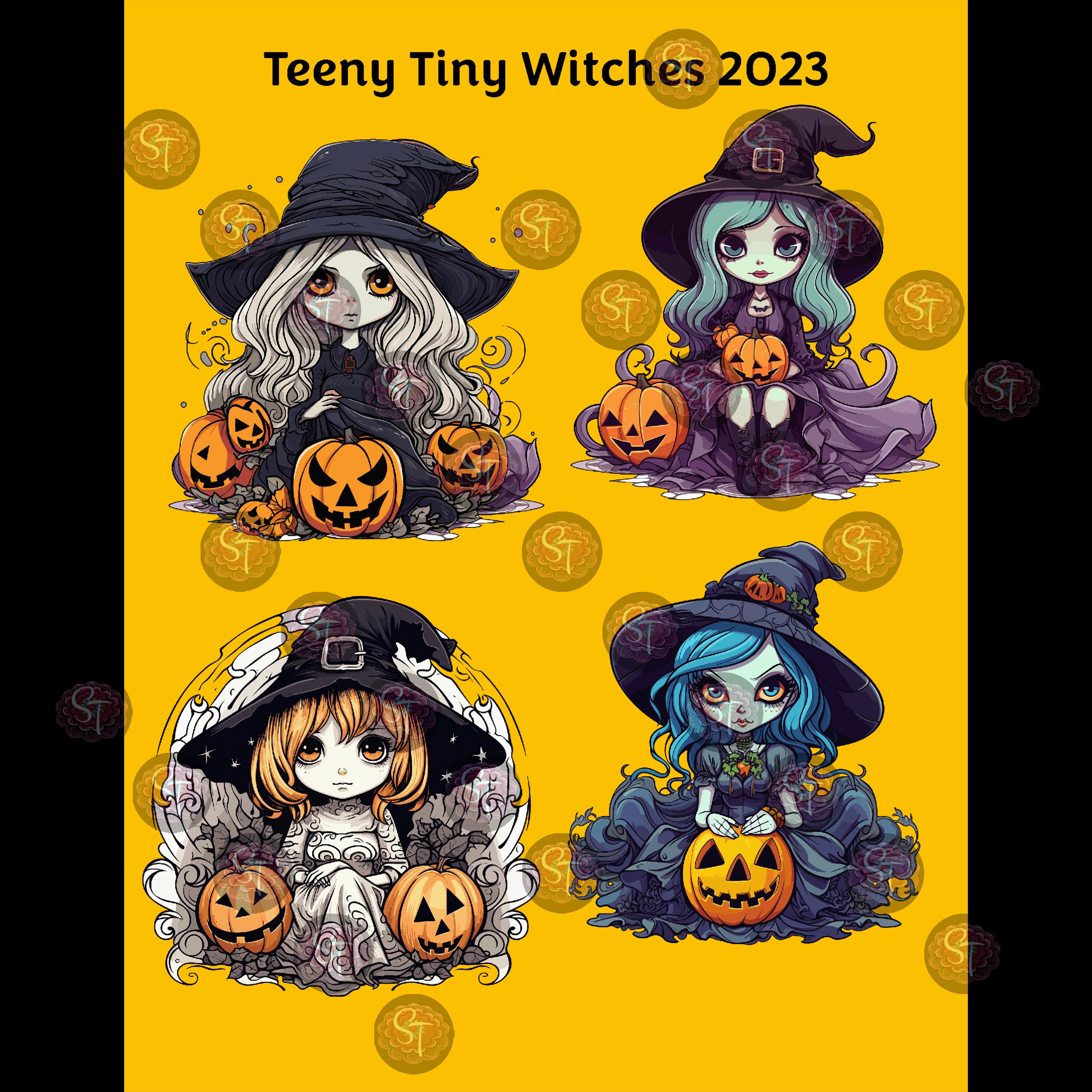Teeny Tiny Witches Clipart Bundle Svg Png Downloadable Digital Art Files 300 Dpi | for Halloween ...
