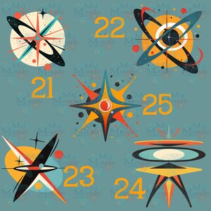 Atomic Space Shapes Mid-century Modern Clip Art Images, Set of 25 Cosmic Shapes Png & Svg | for ...