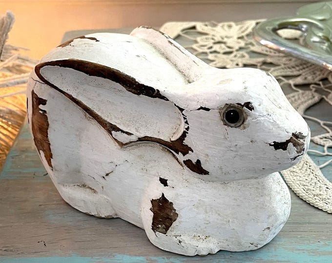 Chippy White Wood Rabbit French Country Rustic Farmhouse Bunny Rabbit ...