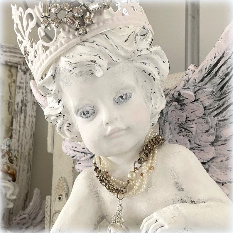 SHABBY Cherub & Birds Statue Cherub Pink Wings and Birds - Etsy
