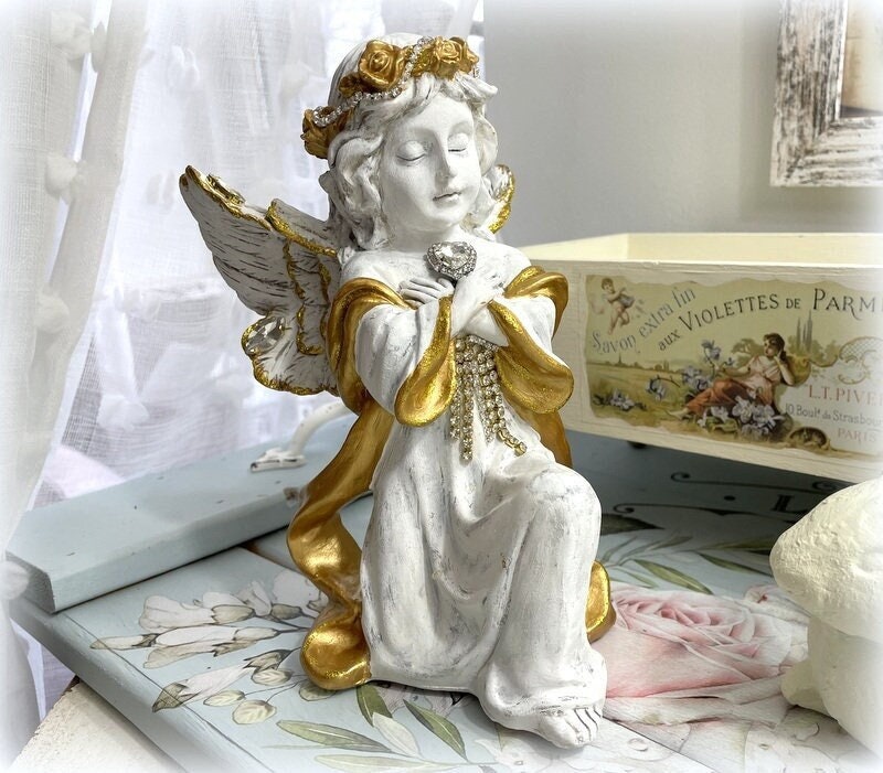 8 JEWELED Kneeling Angel Statue Shabby White Praying - Etsy