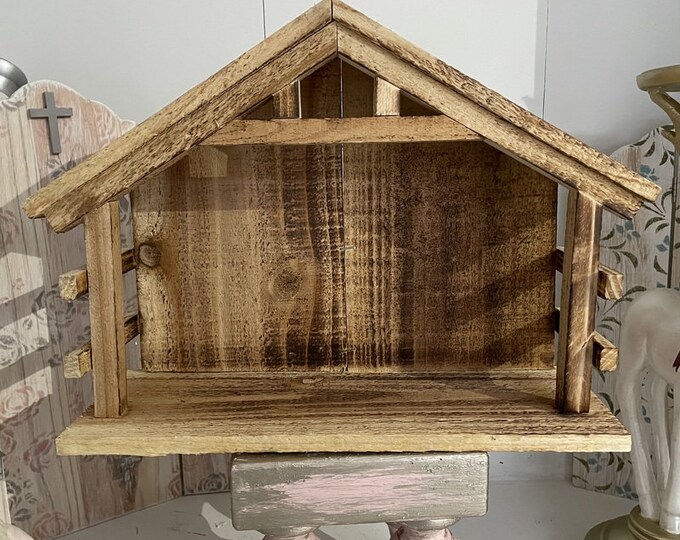 French Country Reclaimed Wood Crèche Nativity Stable Manger Wooden ...