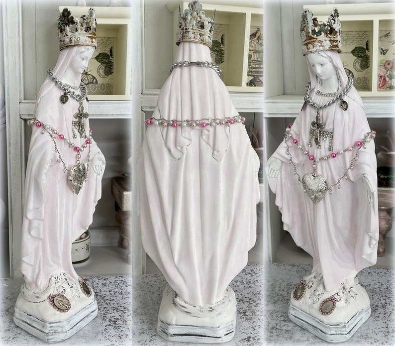 17 Jeweled Our Lady of Grace Statue W/ Crown Vintage - Etsy