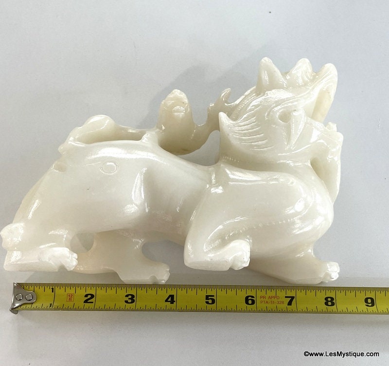 8 Vintage Pixiu Statue WHITE JADE Dragon Sculpture Winged Lion Home ...