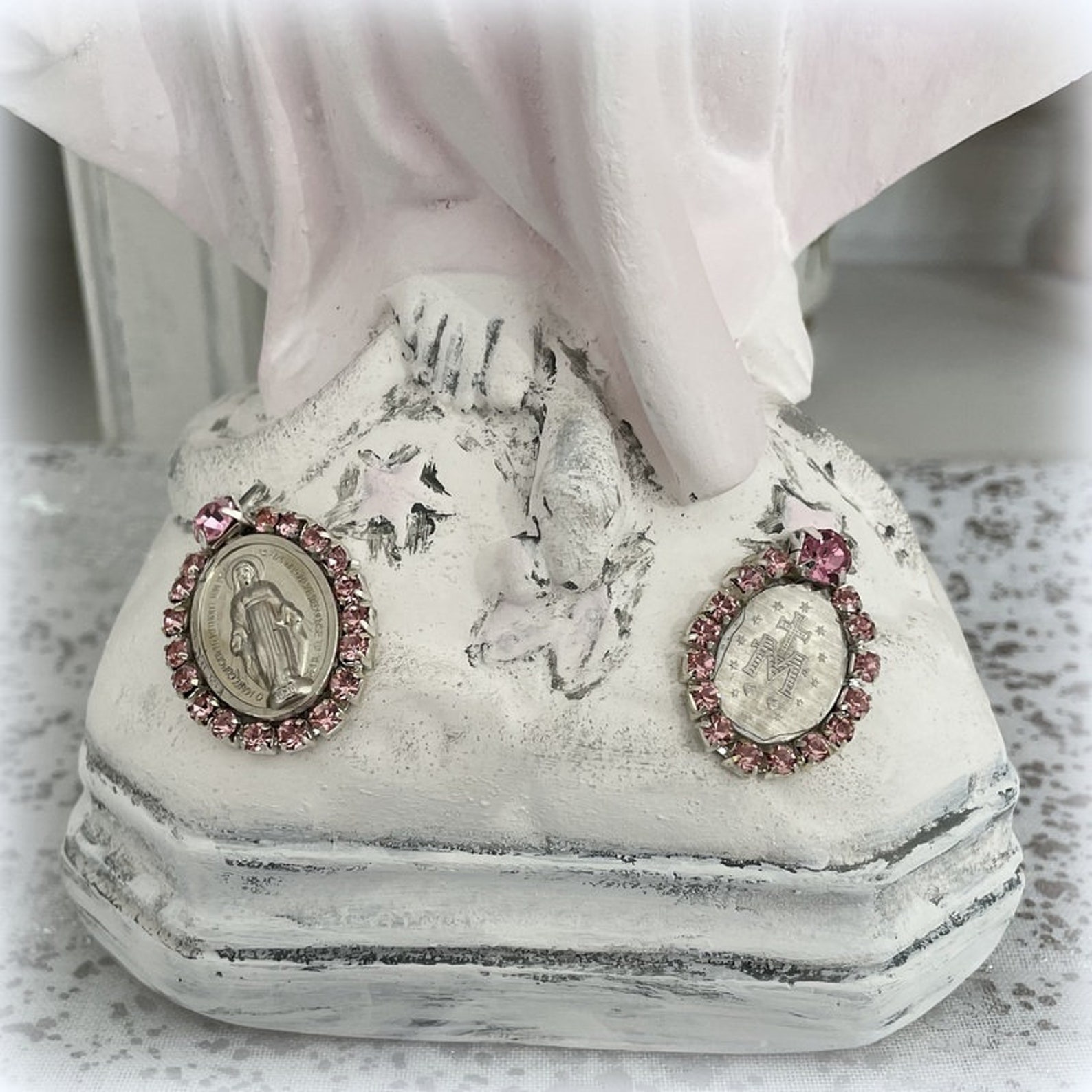 17" Jeweled Our Lady of Grace Statue W/ Crown Vintage Chalkware Statue ...
