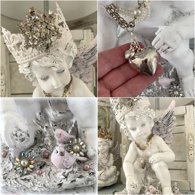 SHABBY Cherub & Birds Statue Cherub Pink Wings and Birds - Etsy