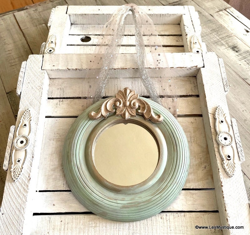 Shabby Glam Round Wood Wall Mirror French Country Home Accent Mirror ...