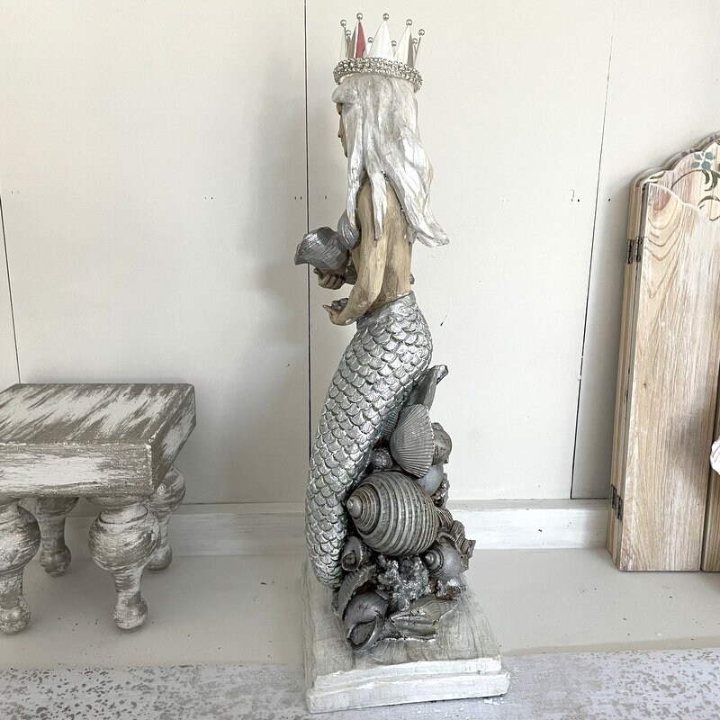 16 Distressed Mermaid Statue Rhinestone Crown Mermaid Sculpture Beachy ...