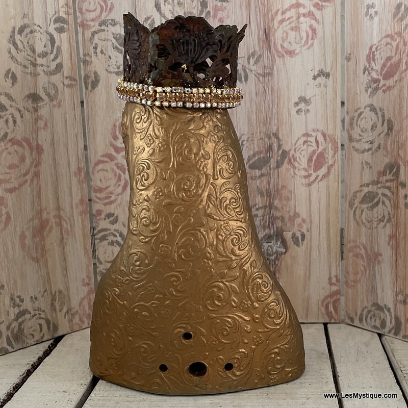 Rare Vintage Virgin Mary Statue Crowned Madonna JEWELED Rusty Crown ...