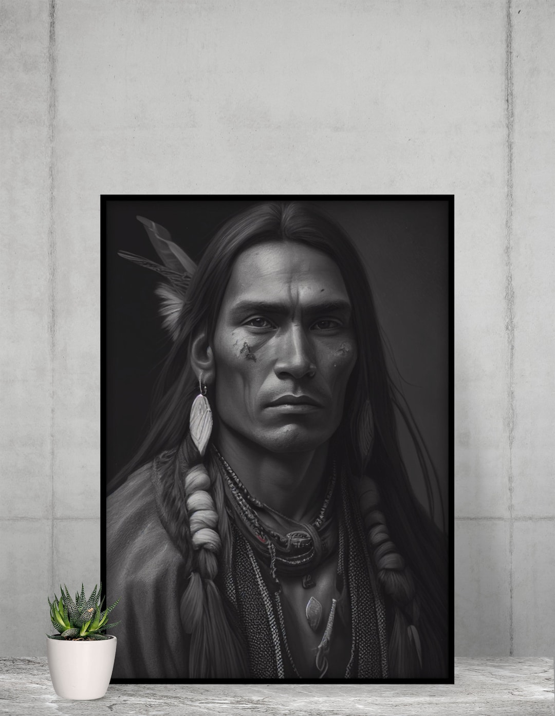 Cherokee Man Digital Art Print in Charcoal Style - Etsy