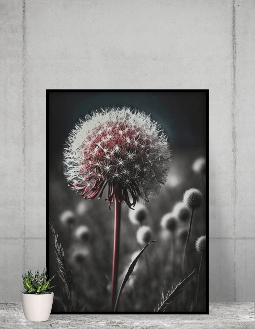 Dandelion Digital Art Print in Charcoal Style - Etsy