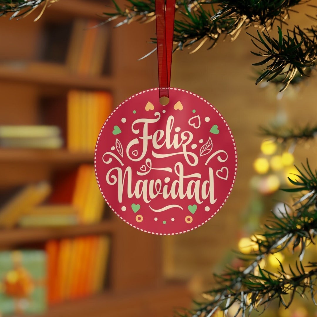 Spanish Language Festive Christmas Tree Ornament, Feliz Navidad ...