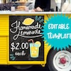 Lemonade Stand Poster & Pricing Sign Bundle, Editable Template, Summer Kids Lemonade Sale, Booth ...