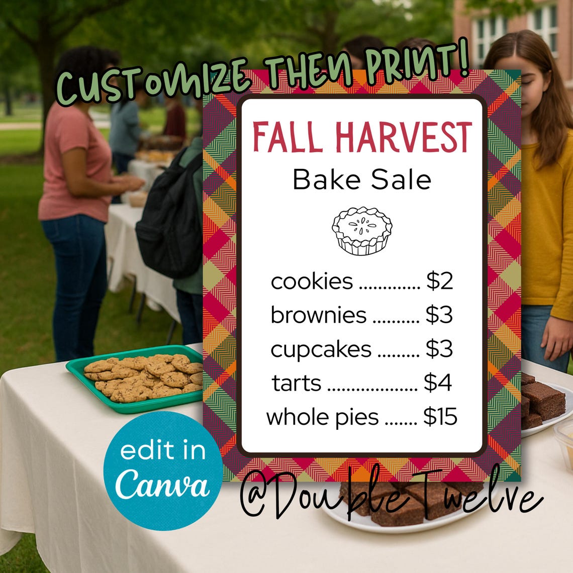 Fall Bake Sale Sign Template, Printable Bake Sale Menu for Craft Fairs ...