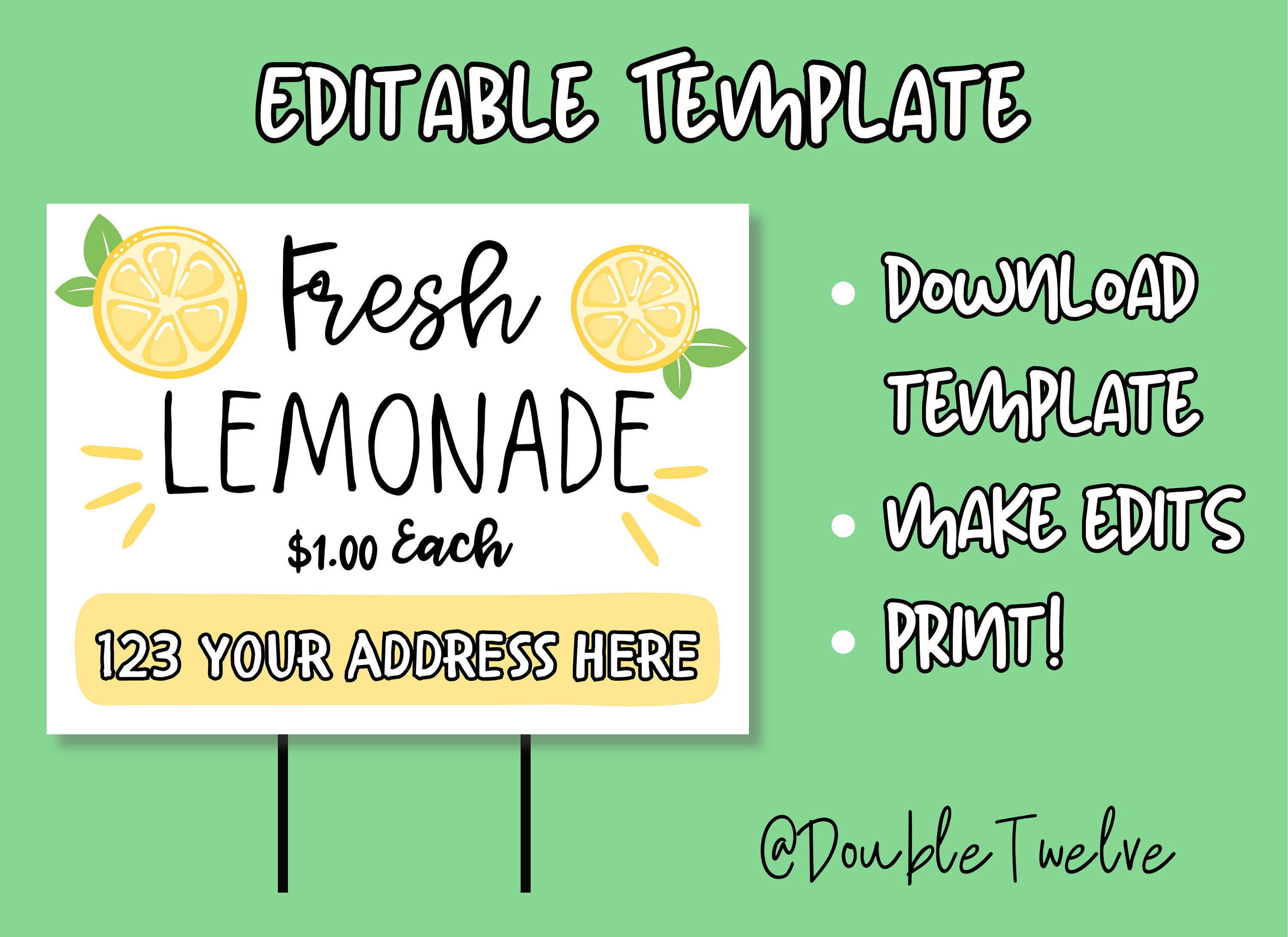 Printable Lemonade Stand Sign, DIY Lemonade Stand Yard Signs, Editable ...