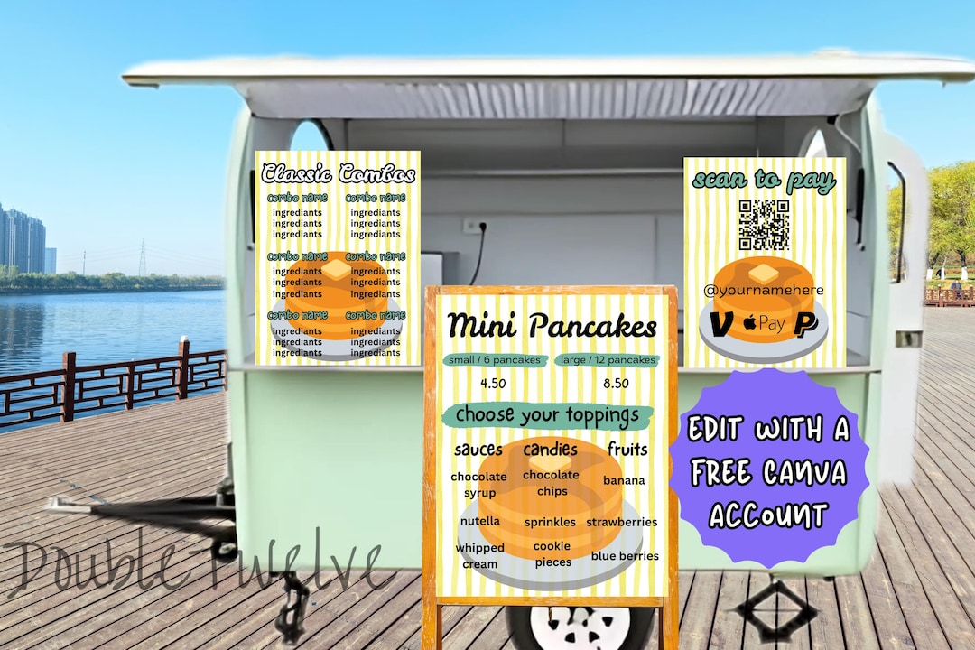 Mini Pancake Cart Signs, Payments Menu Price Signs, Editable in Canva ...