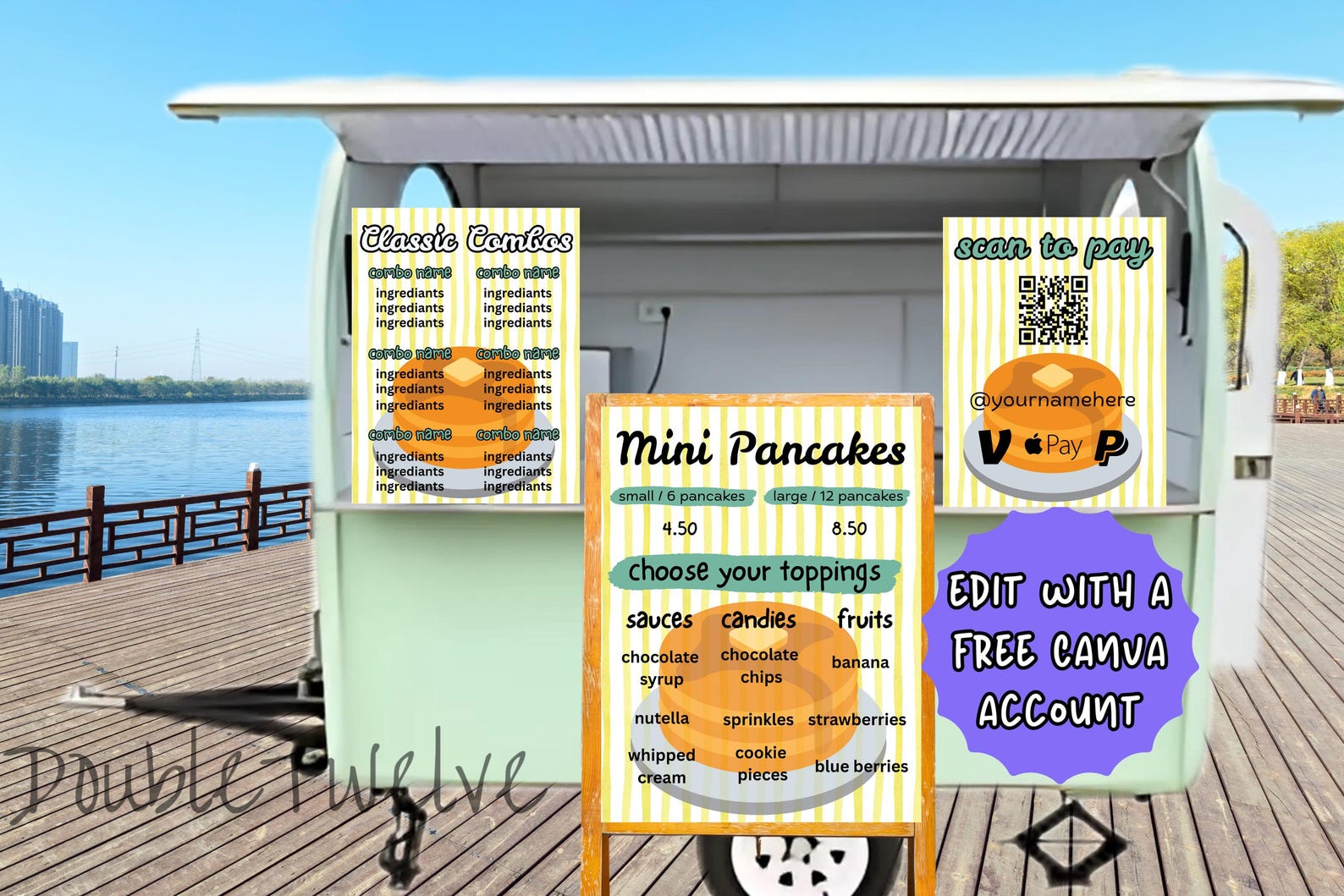 Mini Pancake Cart Signs, Payments Menu Price Signs, Editable in Canva ...