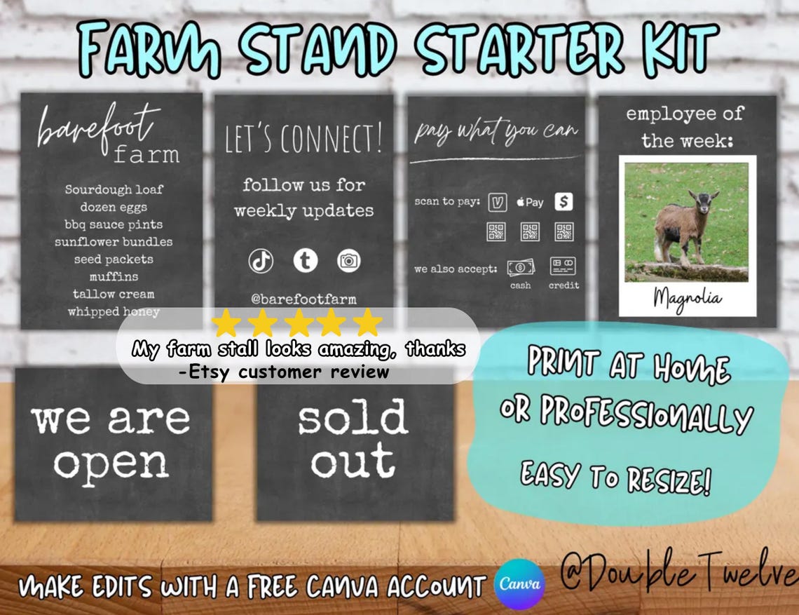 Farm Stand Signs Bundle, Editable Canva Template, Farm Stall Menu ...