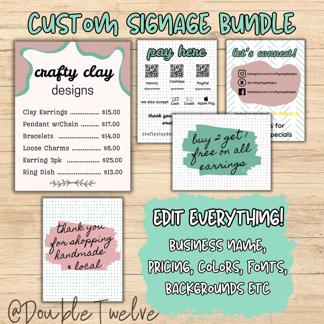 Clay Jewelry Shop Sign, Printable Craft Fair Vendor Booth Trade Show ...