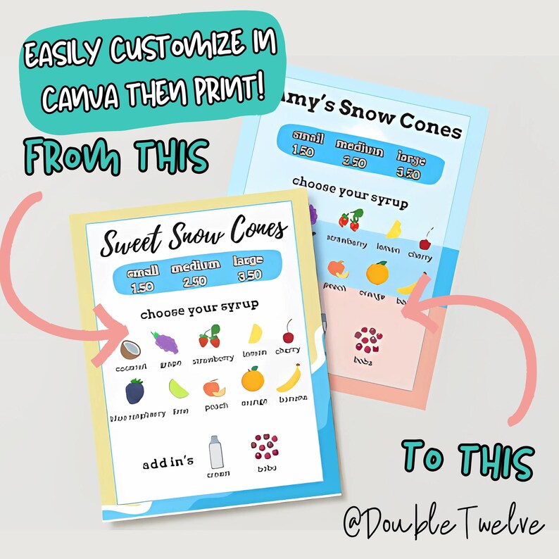 Snow Cone Stand Signs, Mobile Cart Business Display Menu, Editable ...