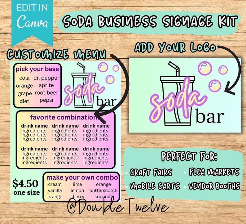 Dirty Soda Bar Mobile Cart Sign, Drink Business Display Menu, Editable ...