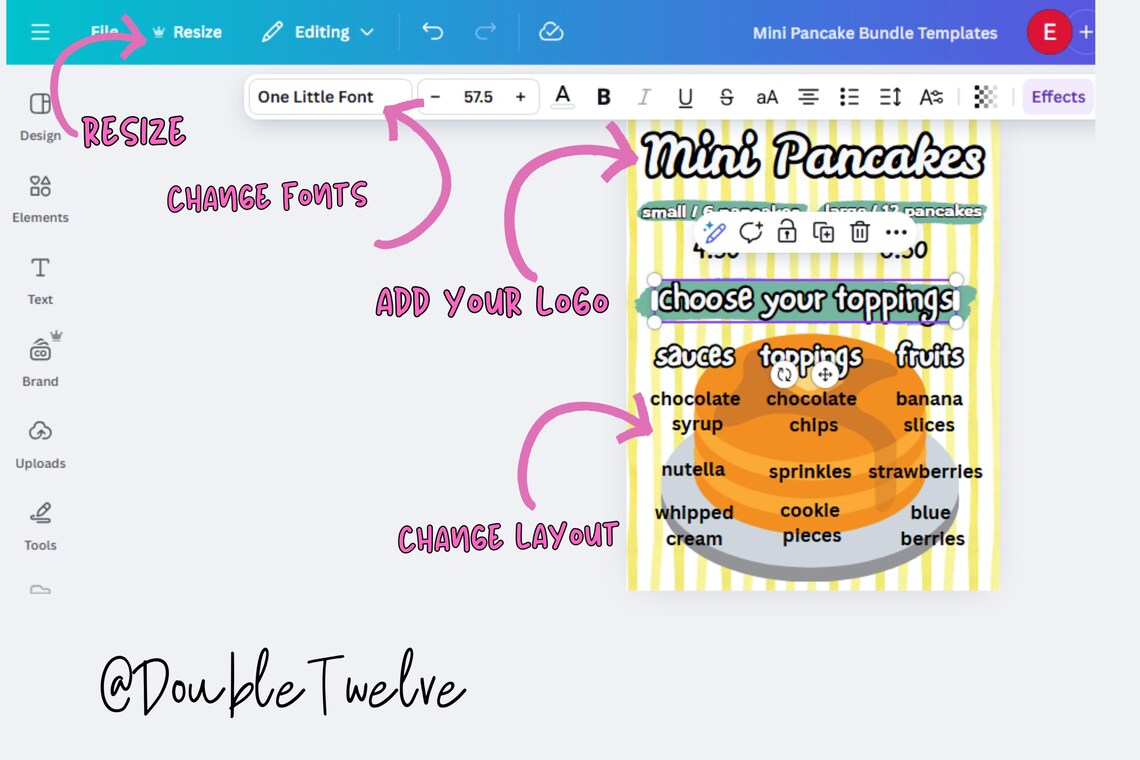 Mini Pancake Cart Signs, Payments Menu Price Signs, Editable in Canva ...