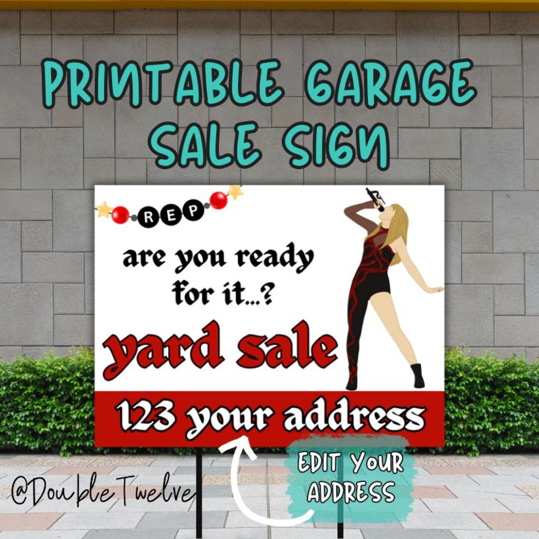 Printable Yard Sale Signs, Taylor Swift Reputation Theme Garage Sale ...