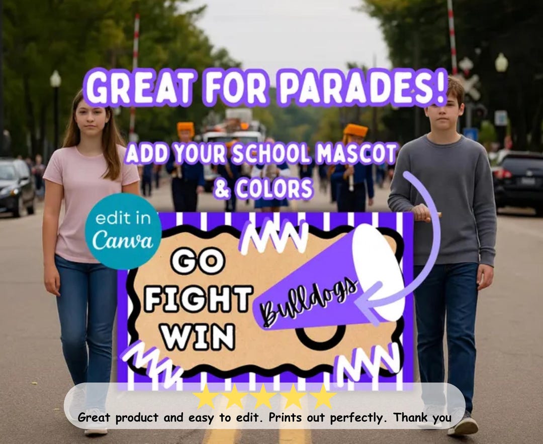 Football Banner Template: Pep Rally, Homecoming, Parade Spirt Week Game ...